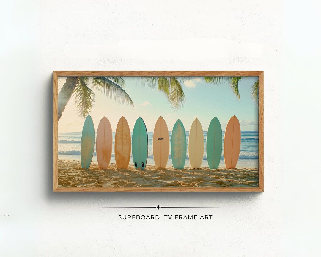 Beachy Surfboard TV Frame, Horizontal Coastal Download Art, Retro ...