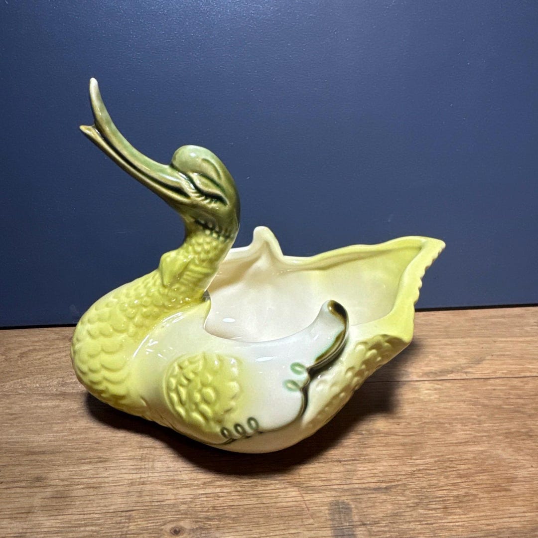 Vintage Mid Century Hull Pottery Green Duck Swan Planter, Dish, #80 ...