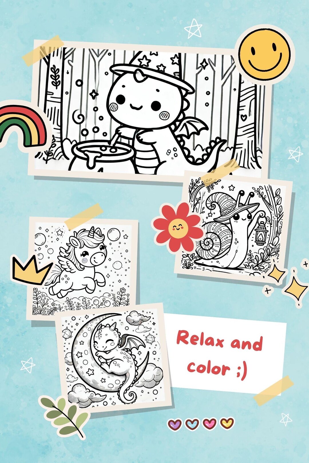 Magical Creatures Coloring Book for Kids | 36 Printable Coloring Pages ...