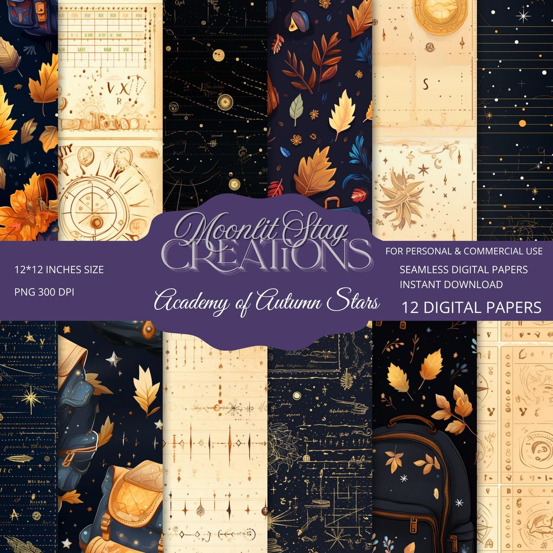 Autumn Stars Digital Paper Pack: Seamless Scrapbook Backgrounds (12x12 ...