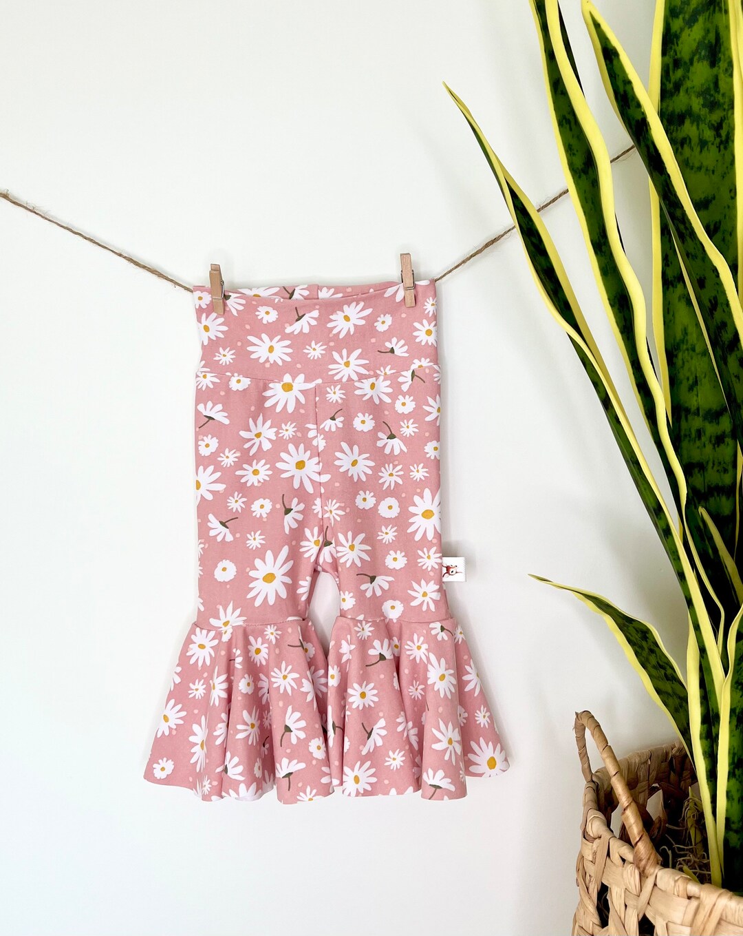 Pink Daisies Bell Bottom Pants Boho Hippie Bell Bottoms Groovy Bell