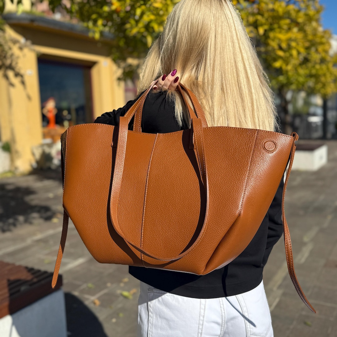 Handmade Italian Leather Tote Bag – Structured Leather Shoulder Bag ...