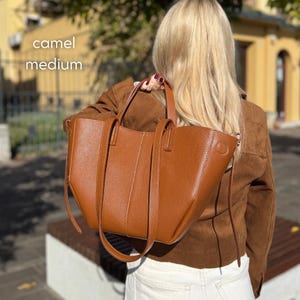 Handmade Italian Leather Tote Bag – Structured Leather Shoulder Bag ...