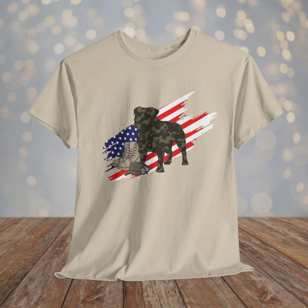 Patriotic Camouflage Bulldog Tee, USA Flag Graphic Shirt, Military Dog ...