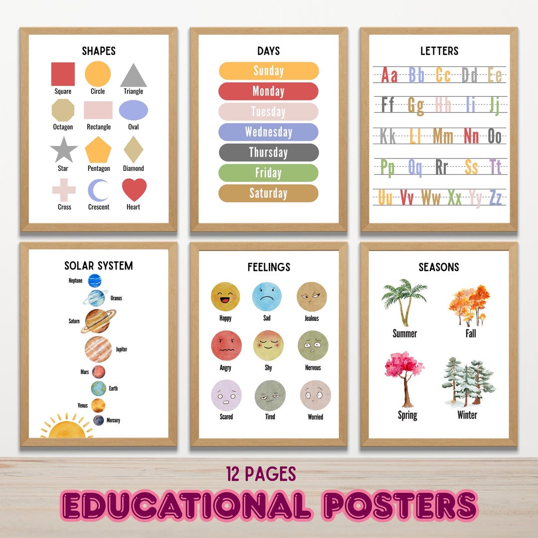12 Educational Posters for Kids, Montessori Classroom Wall Decor ...