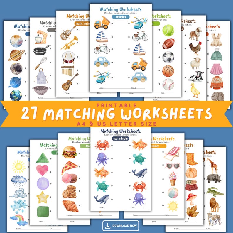27 Printable Matching Worksheets for Kids - Fun A4 & US Letter Activity ...