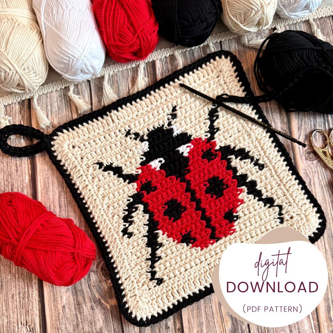 Ladybird Crochet Potholder Pattern: Ladybug Tapestry Design (PDF ...