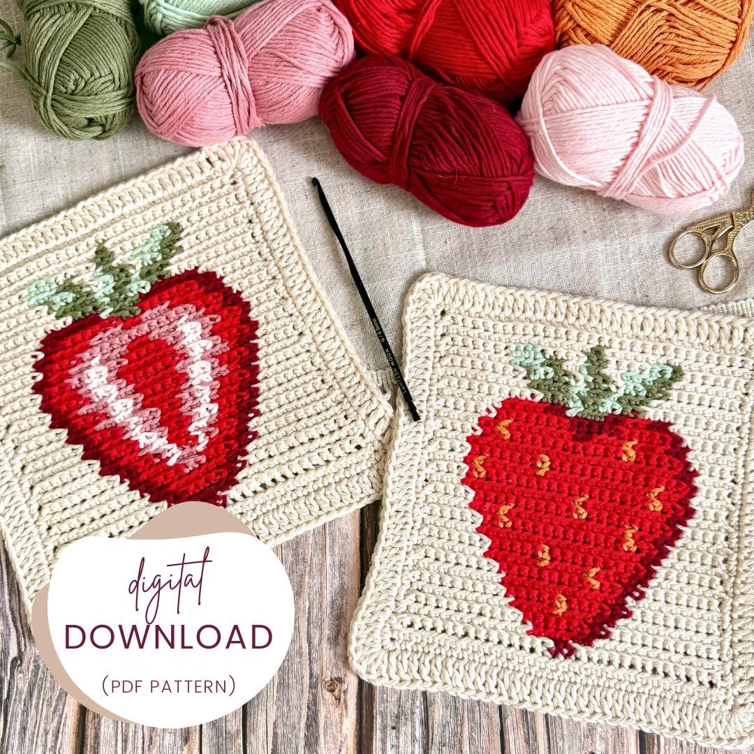 Strawberry Crochet Pattern Bundle: Fruit Dishcloth Tapestry Design (PDF ...