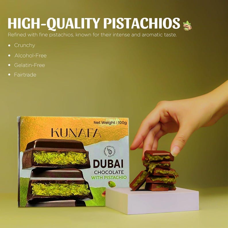 Pistachio Kunafa Chocolate Bar - Premium Dubai Chocolate (100g) - Etsy