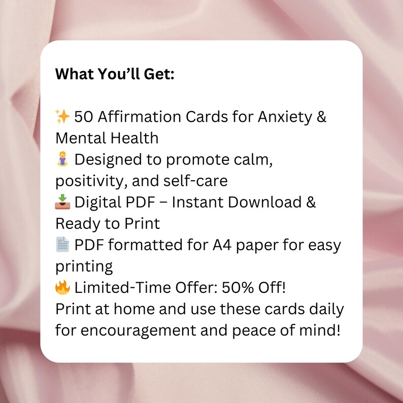 50 Printable Affirmation Cards for Anxiety and Mental Health. Digital ...