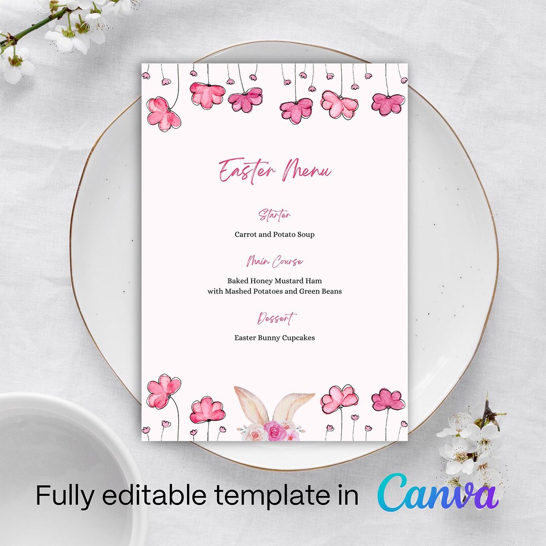 Canva Editable Easter Menu, Easter Brunch Menu, Bunny Menu, Easter Menu ...
