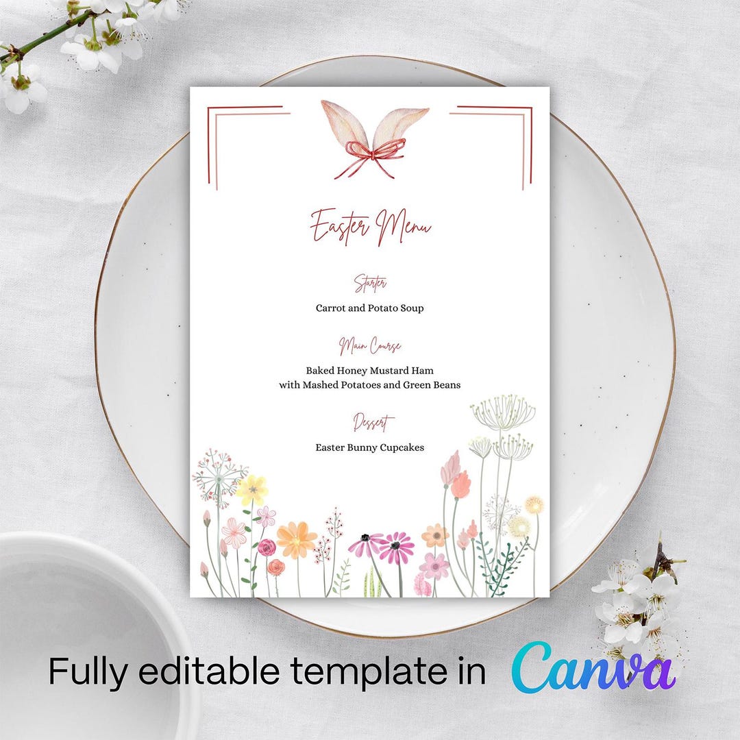 Canva Editable Easter Menu, Easter Brunch Menu, Bunny Menu, Easter Menu ...