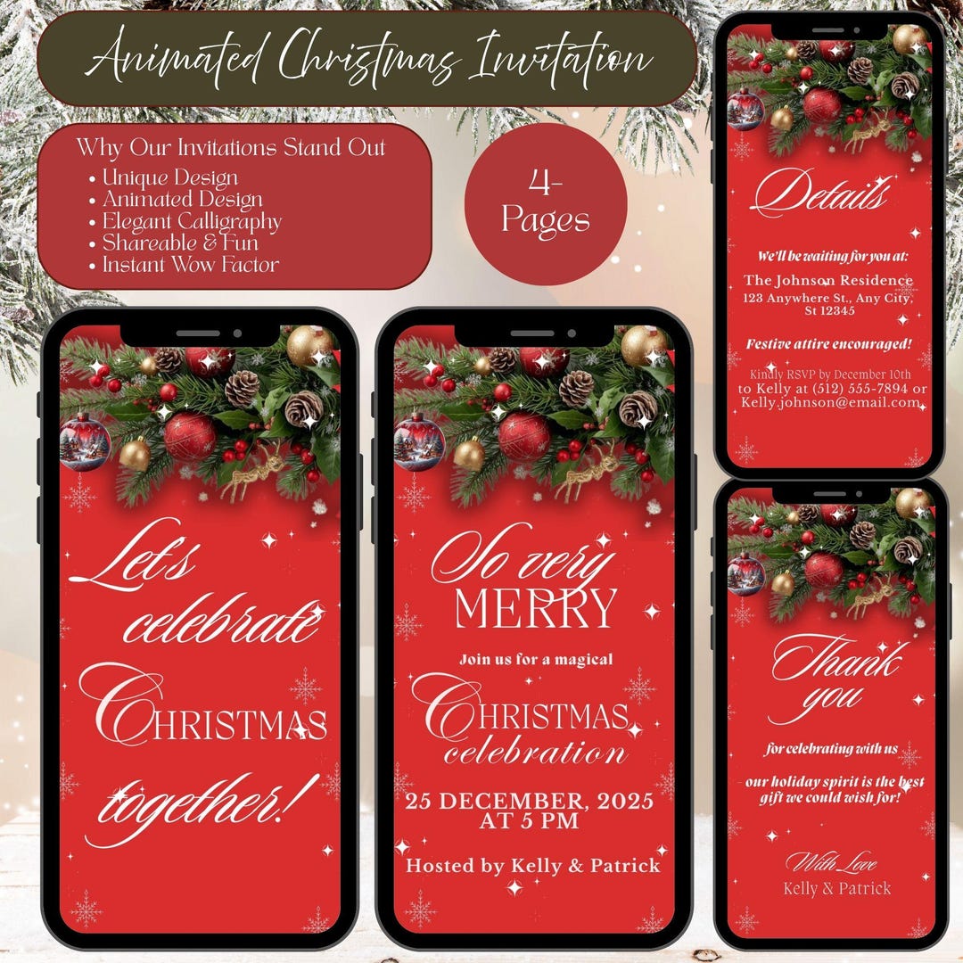 Editable Animated Christmas Invitation – Digital Holiday Party Invite ...