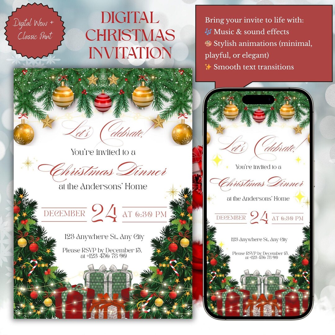 Christmas Invitation Animated & Printable | Digital Holiday Party ...