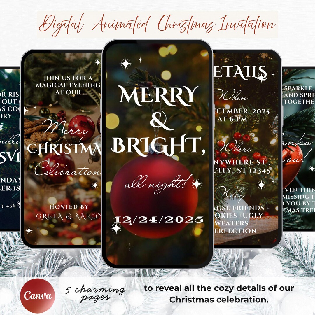 Animated Christmas Party Invitation: Merry and Bright Party Evite - Etsy