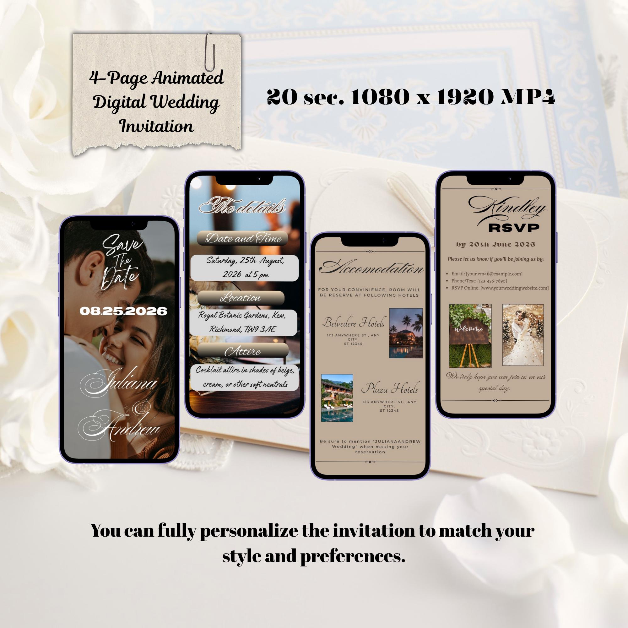 Animated Wedding Invitation Video: Minimalist Digital Invite, Editable ...