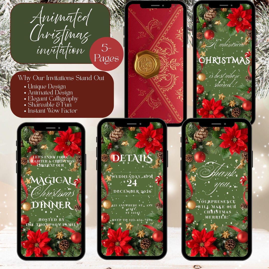 Christmas Dinner Animated Invitation | Holiday Party Evite With Opening ...