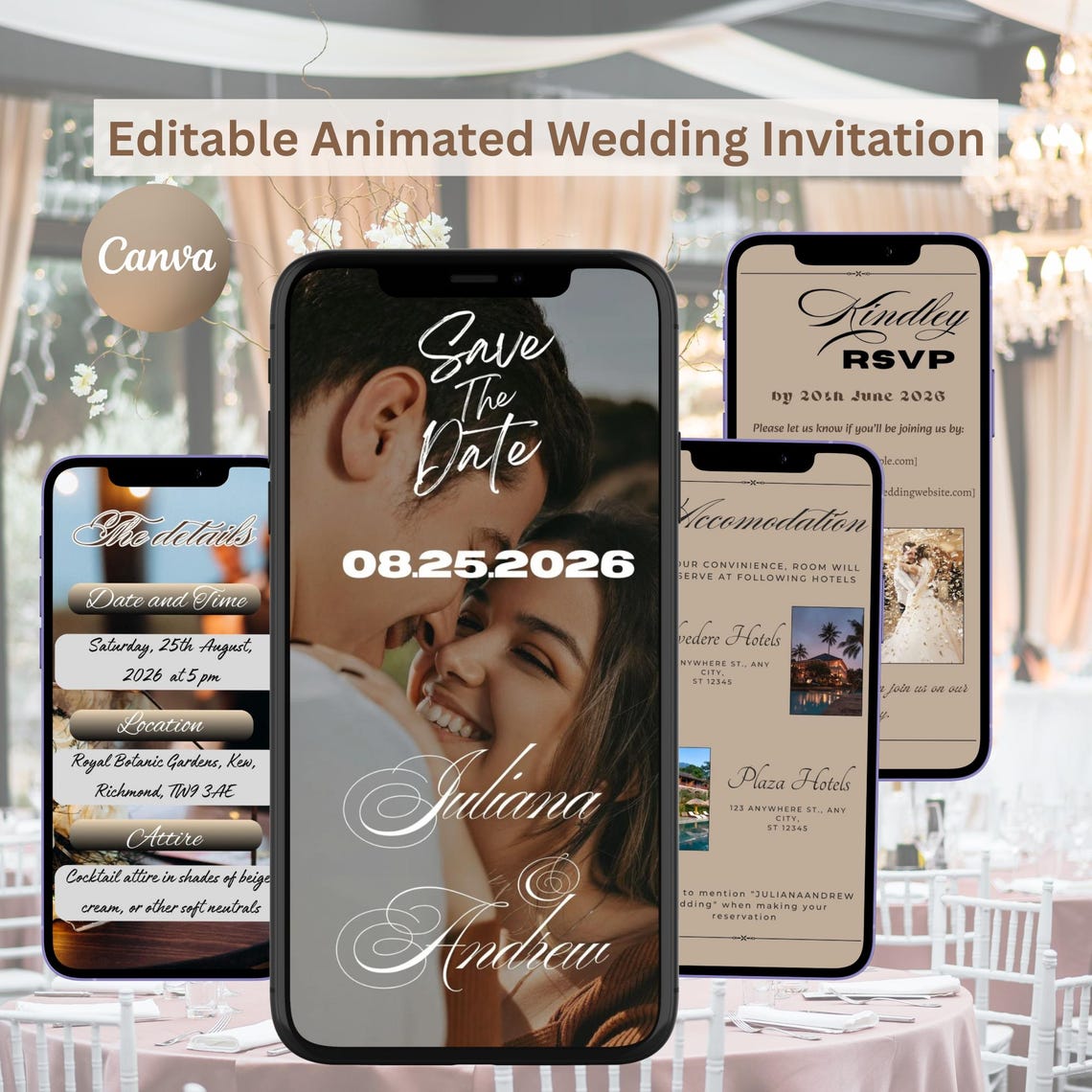 Animated Wedding Invitation Video: Minimalist Digital Invite, Editable ...