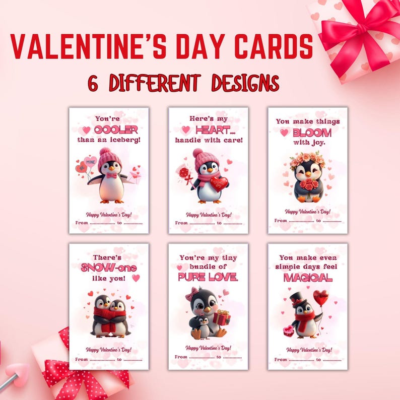 Editable Penguin Valentine Card for Kids – Printable Digital Valentine ...