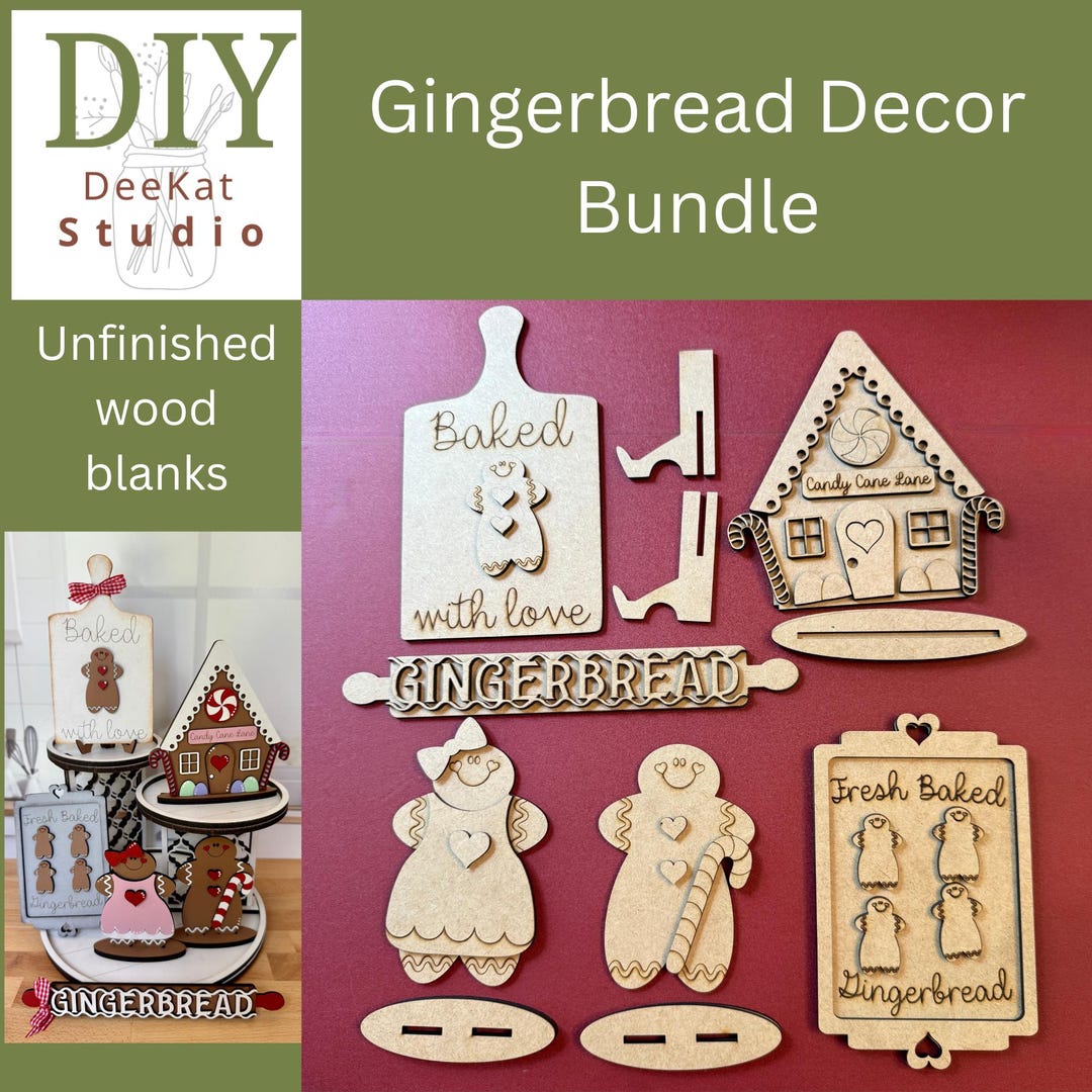 DIY Gingerbread Cookie Decor Kit: Unfinished Christmas Tiered Tray Set ...