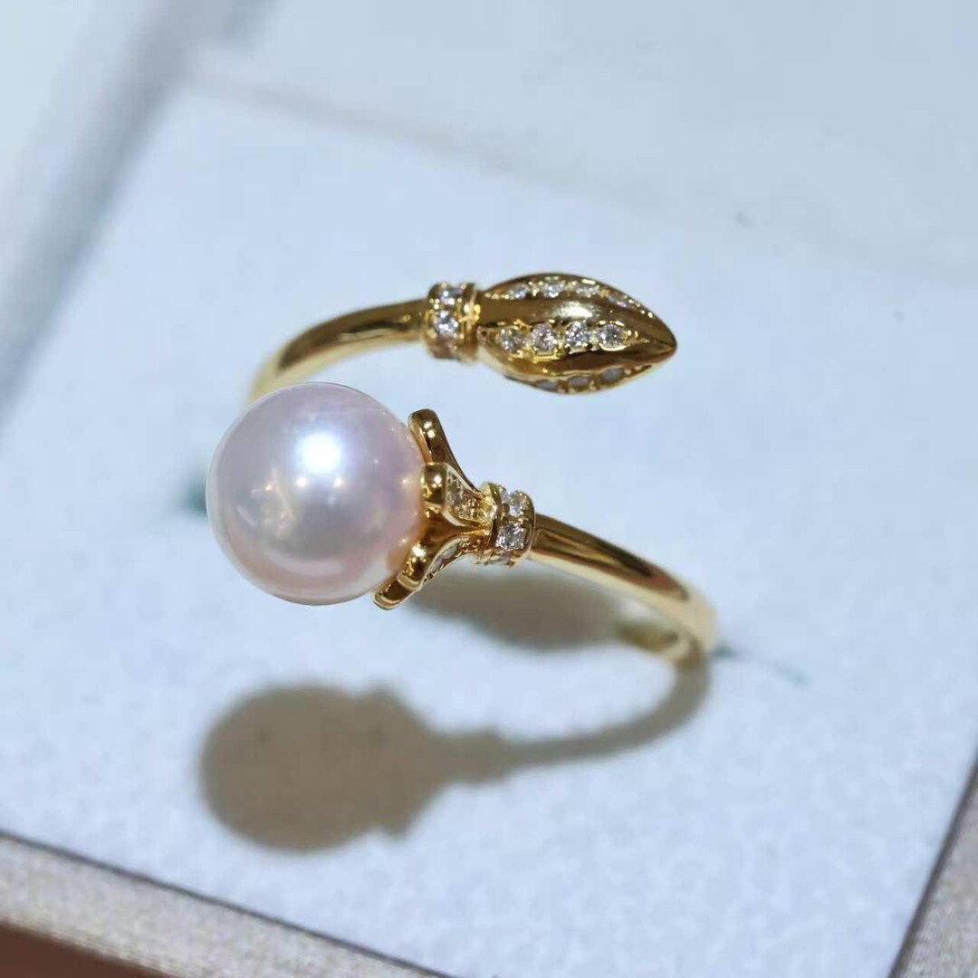 Pink Akoya Pearl Open Ring, 18K Gold Vermeil Adjustable Ring With ...