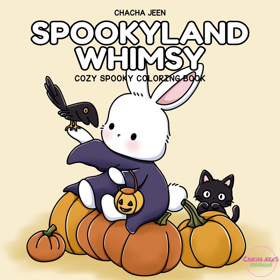 Bunbun Spooky Coloring Pages, Kawaii Halloween Bunny Adventure PDF ...