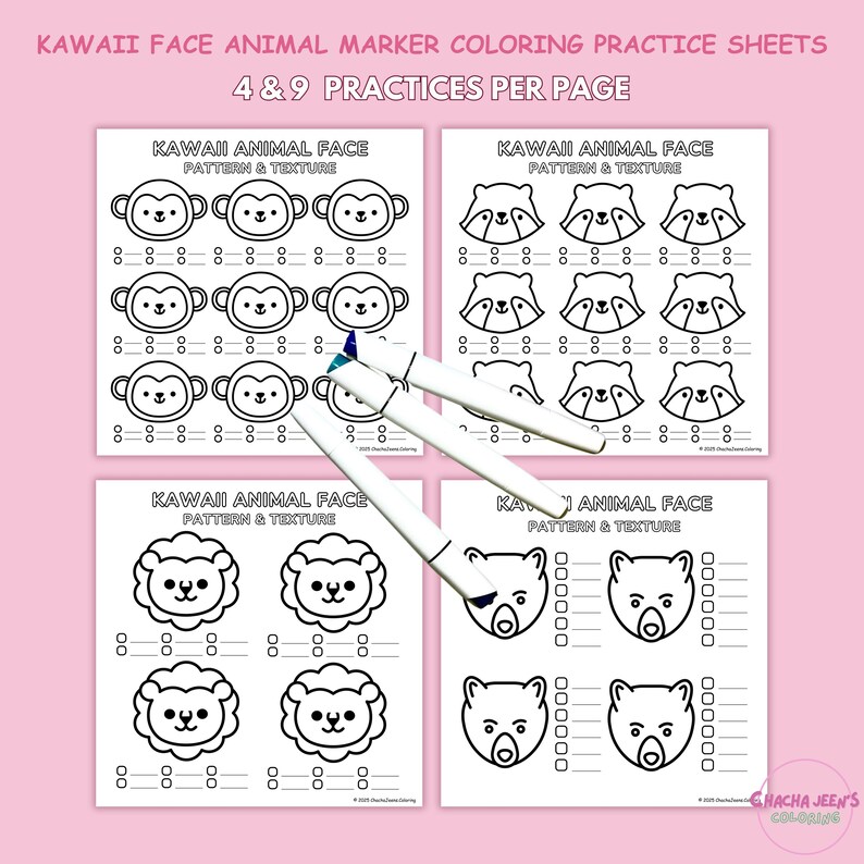 Kawaii Animal Face Coloring Pages, Coloring Practice Sheets, Pattern ...