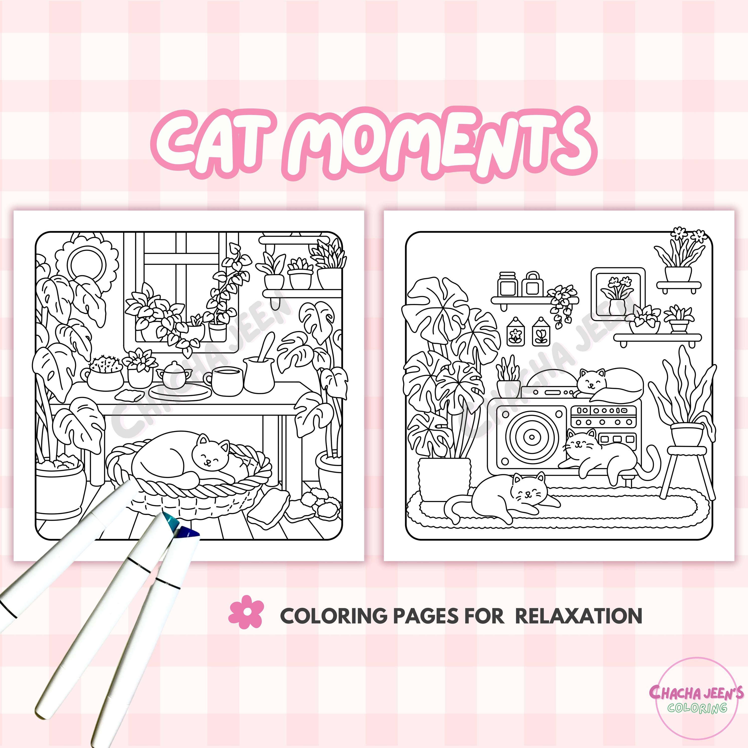 Cozy Cat Coloring Pages for Adults & Teens (PDF) - Etsy