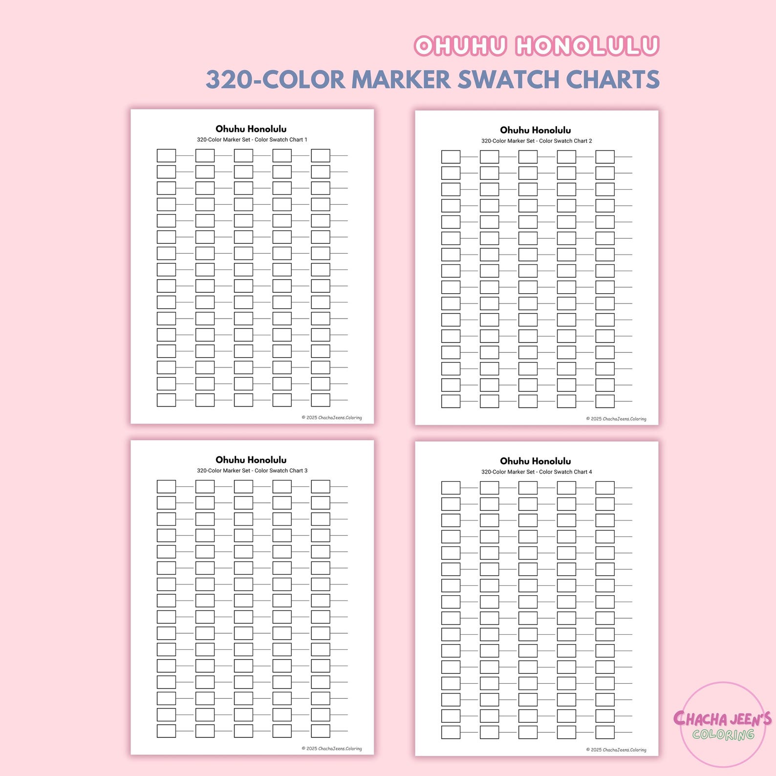 Ohuhu Honolulu 320-color Marker Swatch Charts, Blank Coloring Sheets ...