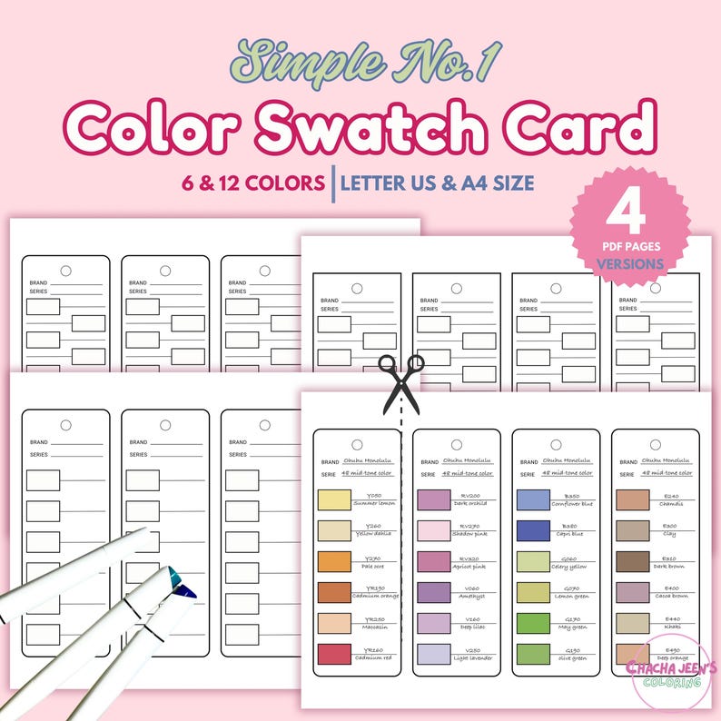 Printable Color Swatch Cards: Alcohol Marker & Pencil Chart (PDF ...