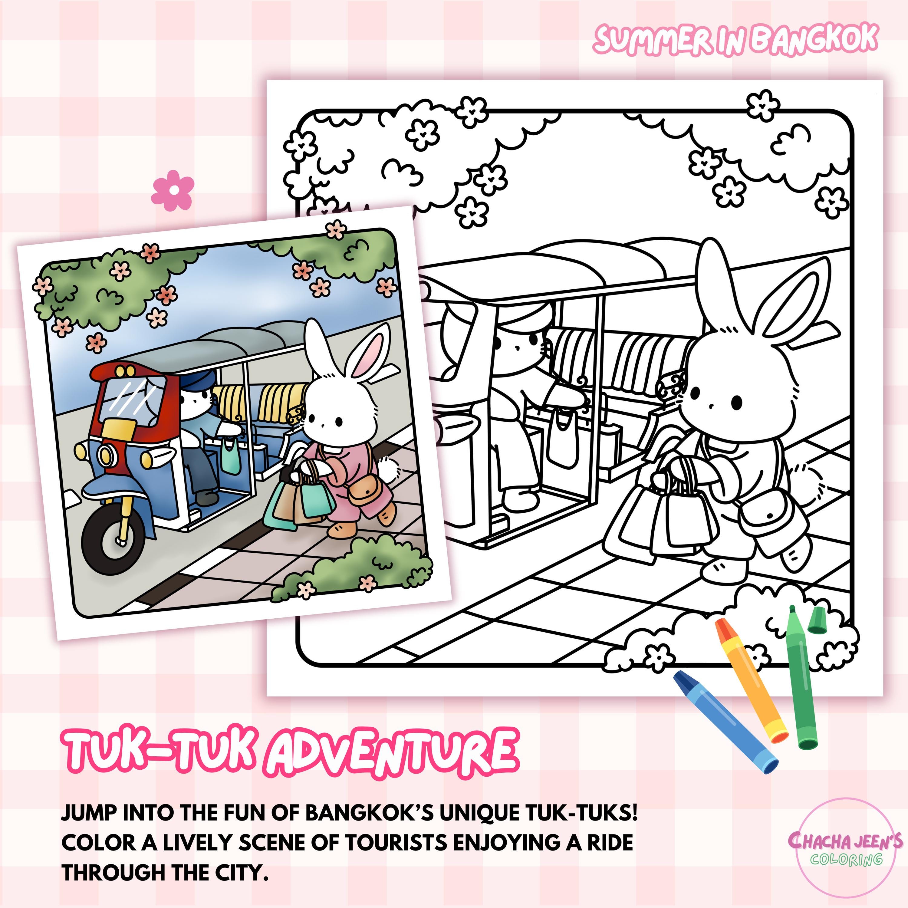 Bangkok Coloring Pages: Kawaii Landmarks & Festivals (PDF Download) - Etsy
