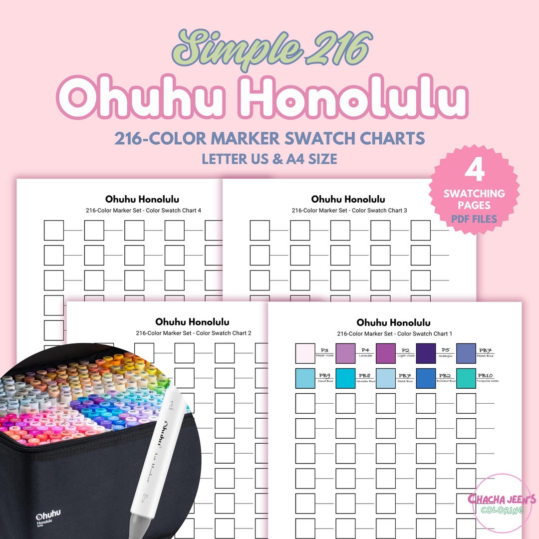 Ohuhu Honolulu 216 Marker Swatch Charts: A4 & Letter (printable PDF) - Etsy