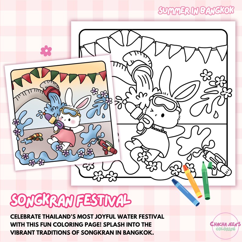 Bangkok Coloring Pages: Kawaii Landmarks & Festivals (PDF Download) - Etsy