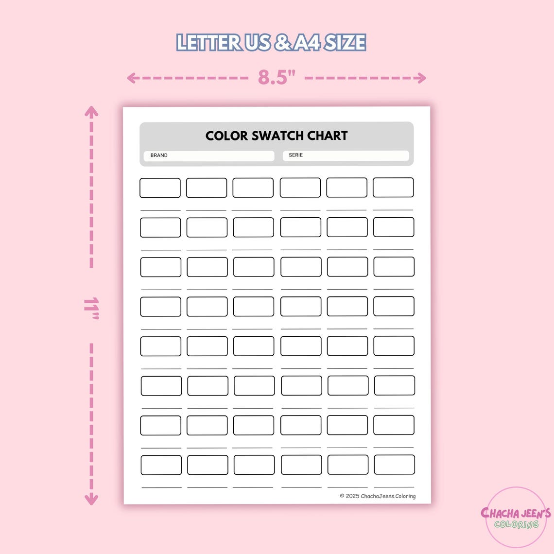 Simple Color Swatch Sheet, 48, 64, 72, 80, 120 Swatches, Printable PDF ...