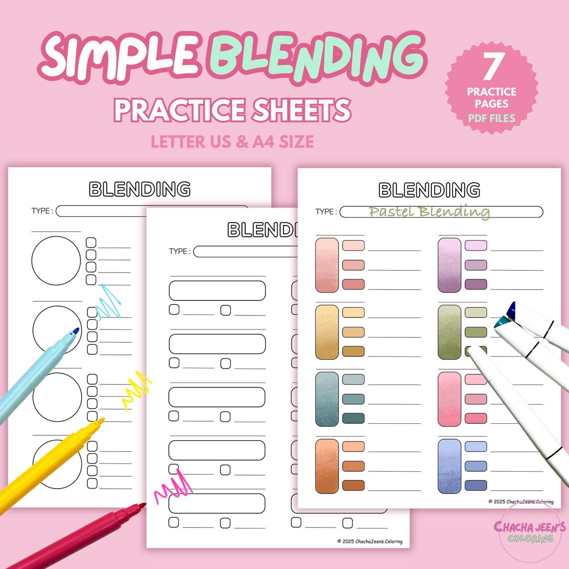 Marker Blending Practice Sheets: Color Chart (PDF Download) - Etsy