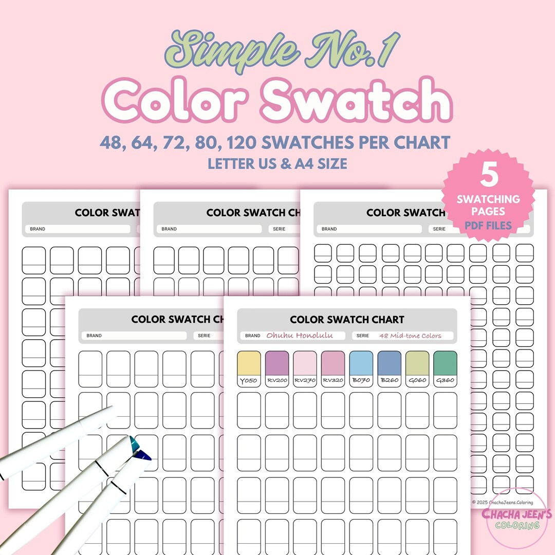 Simple Color Swatch Chart, 48, 64, 72, 80, 120 Swatches, Printable PDF ...