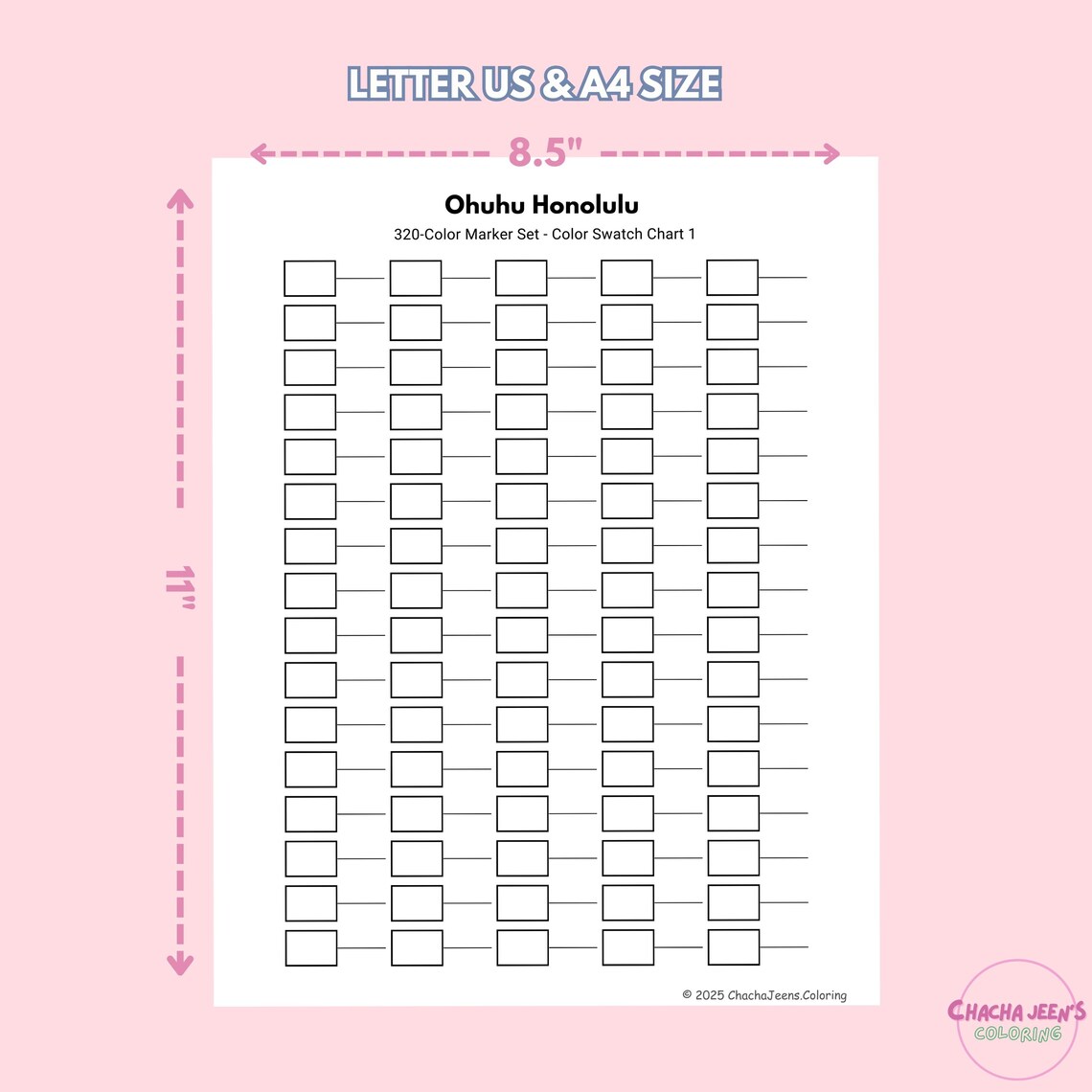 Ohuhu Honolulu 320-color Marker Swatch Charts, Blank Coloring Sheets ...