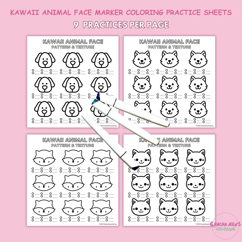 Kawaii Animal Face Coloring Pages, Coloring Practice Sheets, Pattern ...
