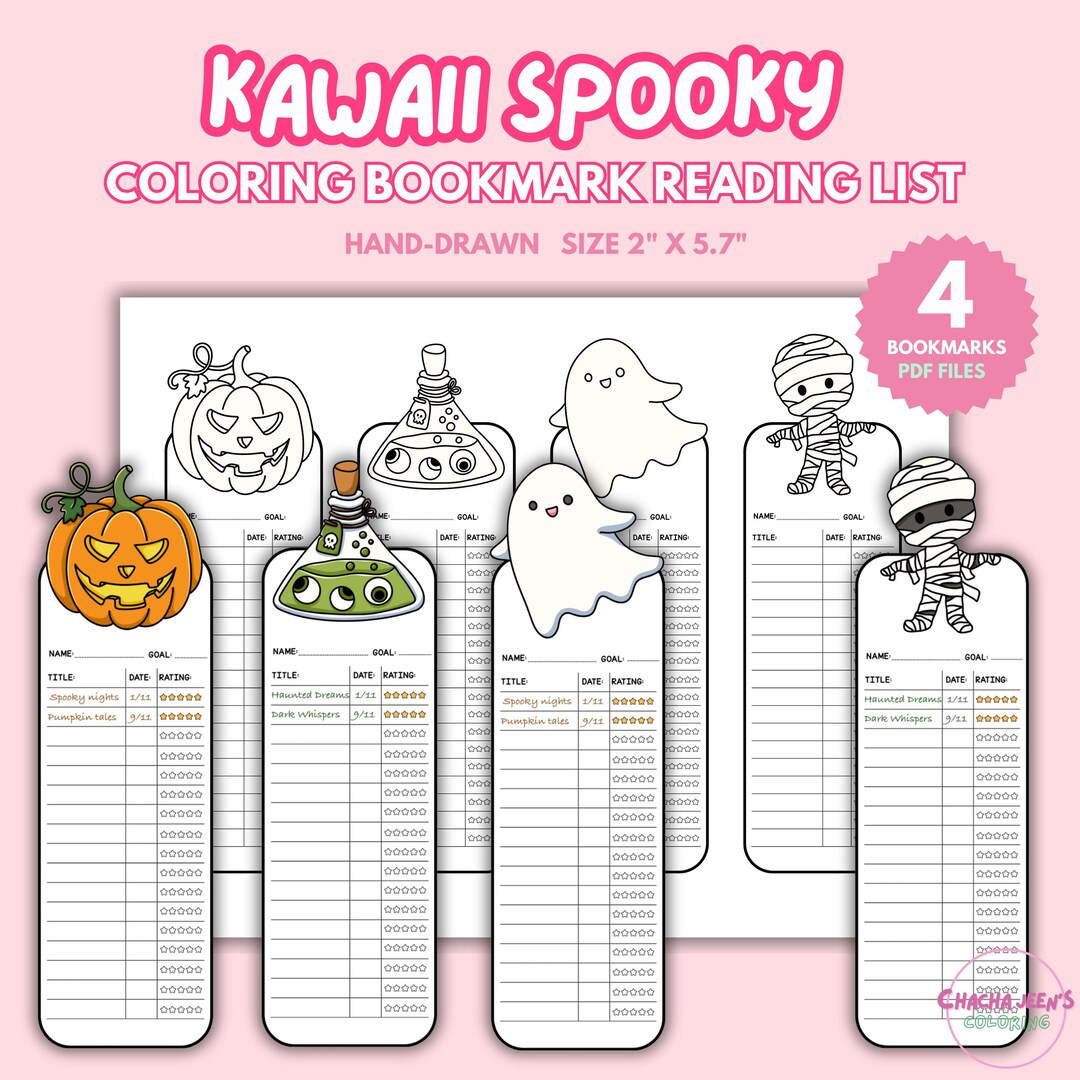 Kawaii Halloween Coloring Bookmarks: Spooky Printable Reading List (PDF ...