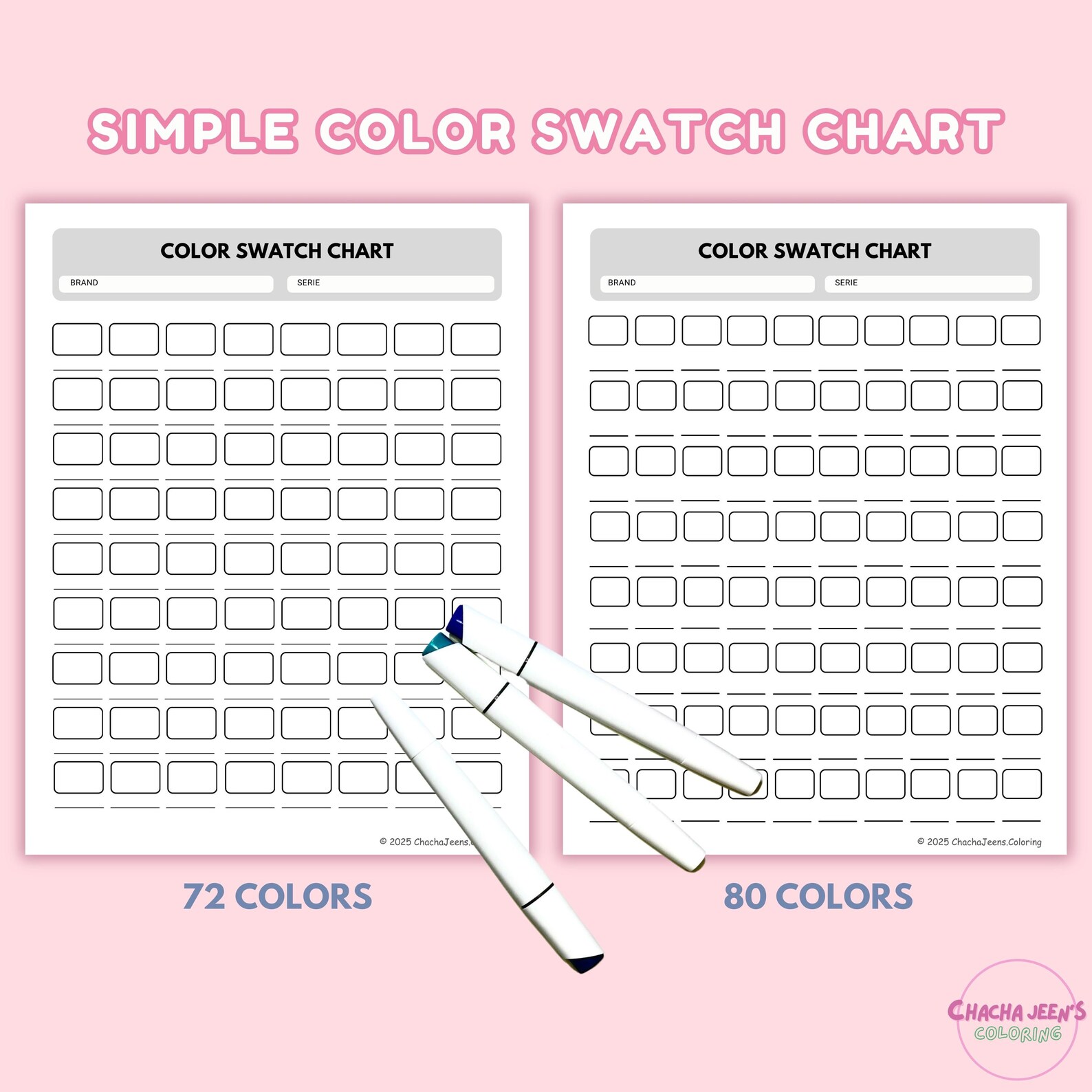 Simple Color Swatch Sheet, 48, 64, 72, 80, 120 Swatches, Printable PDF ...