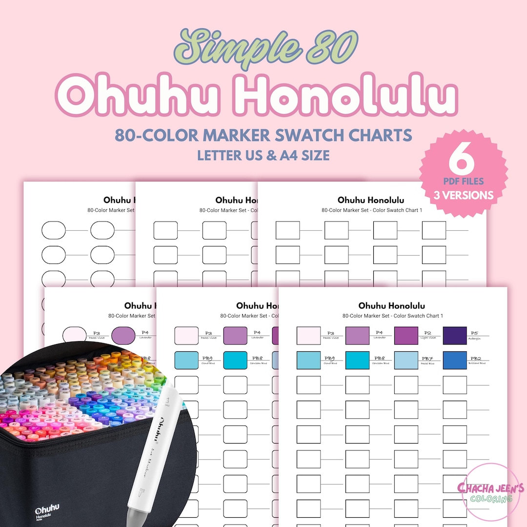 Ohuhu Honolulu 80-color Marker Swatch Charts (printable PDF) - Etsy