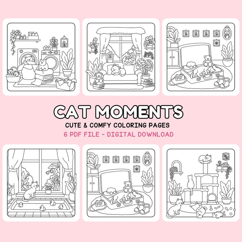 Cat Moments Coloring Pages , 30 Cozy Meow Moments, Cute Cat Activities ...