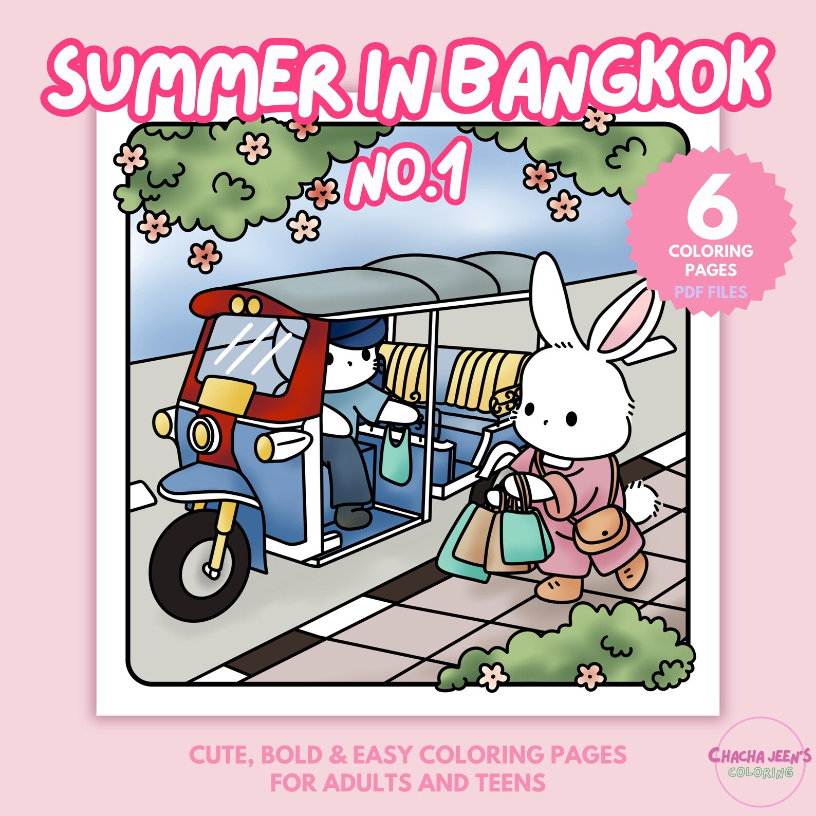 Bangkok Coloring Pages: Kawaii Landmarks & Festivals (PDF Download) - Etsy