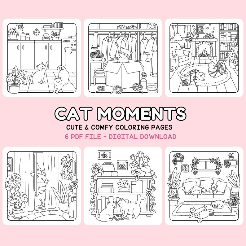 Cat Moments Coloring Pages , 30 Cozy Meow Moments, Cute Cat Activities ...