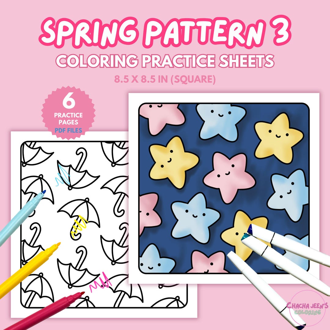 Cute Spring Pattern Practice Page, Coloring Practice Sheets, Kawaii ...