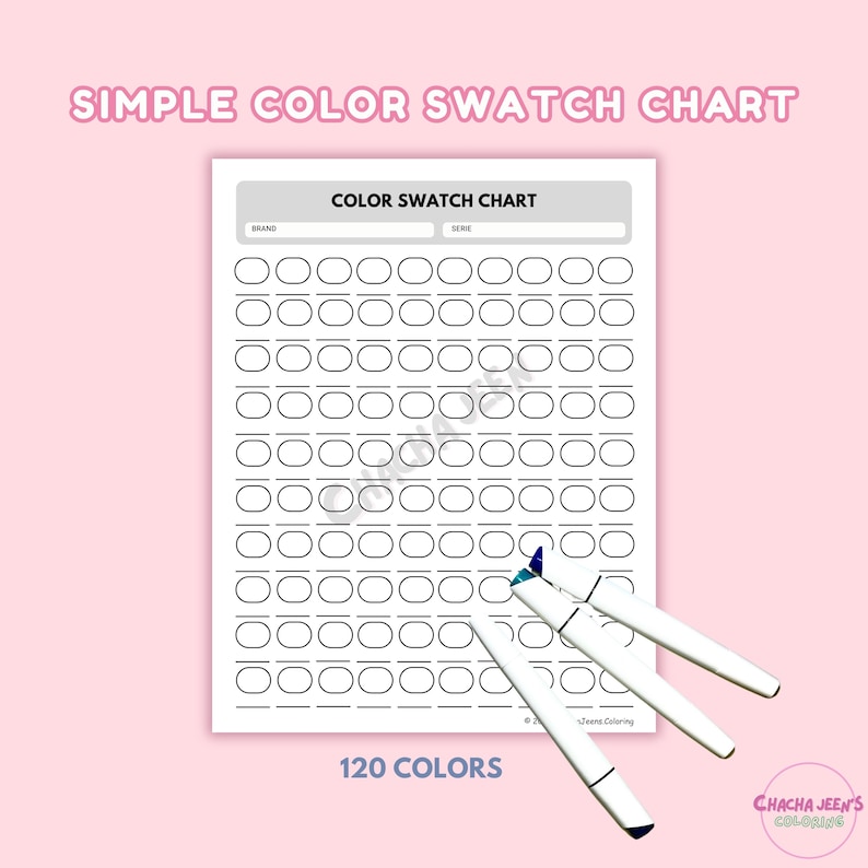Simple Color Swatch Chart, 48, 64, 72, 80, 120 Swatches, Printable PDF ...