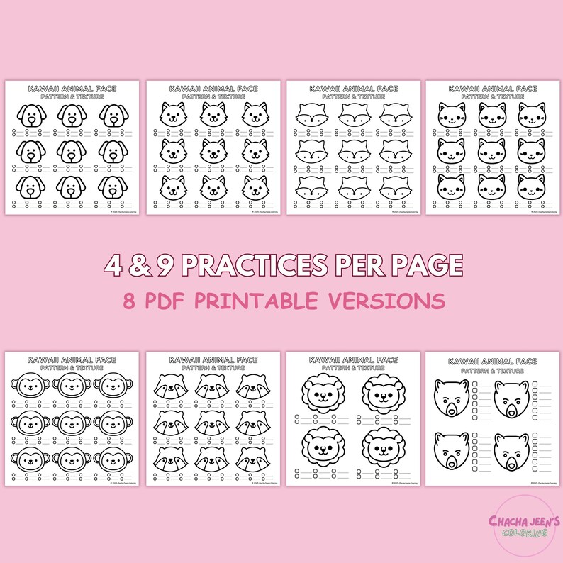 Kawaii Animal Face Coloring Pages, Coloring Practice Sheets, Pattern ...
