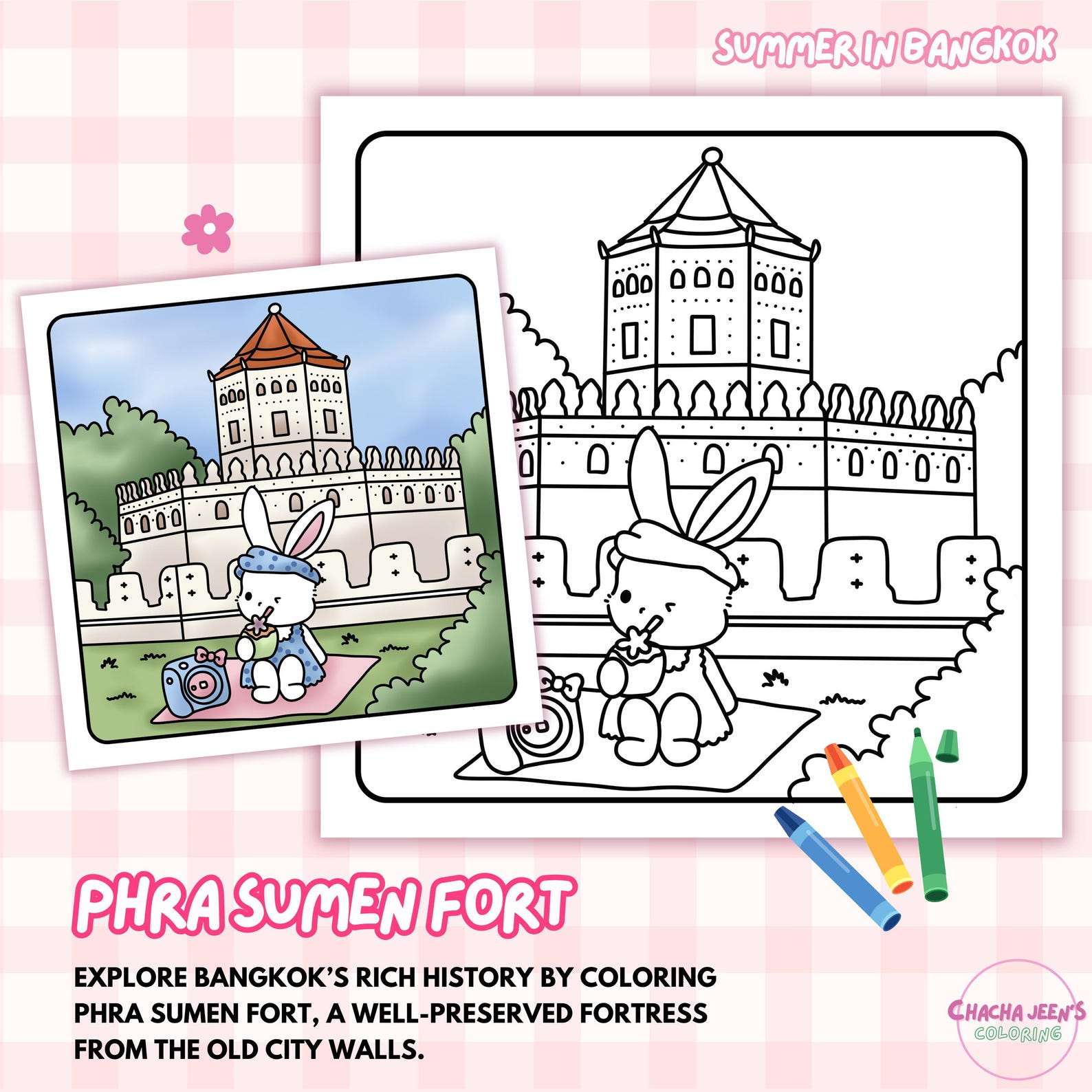 Bangkok Coloring Pages: Kawaii Landmarks & Festivals (PDF Download) - Etsy