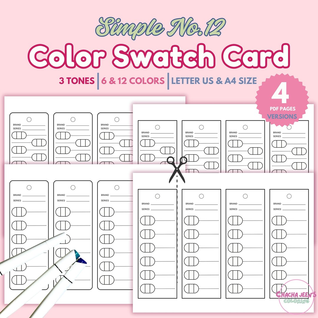 Simple Color Swatch Cards, 6, 12 Colors, Color Swatch Card Printable ...