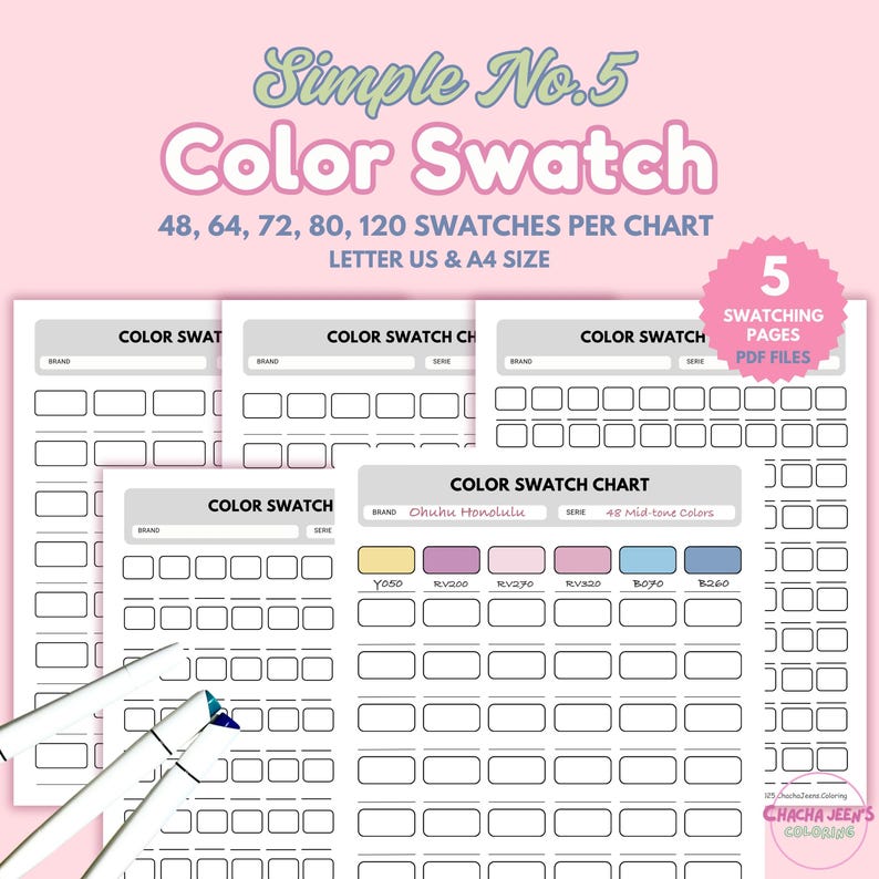 Simple Color Swatch Sheet, 48, 64, 72, 80, 120 Swatches, Printable PDF ...